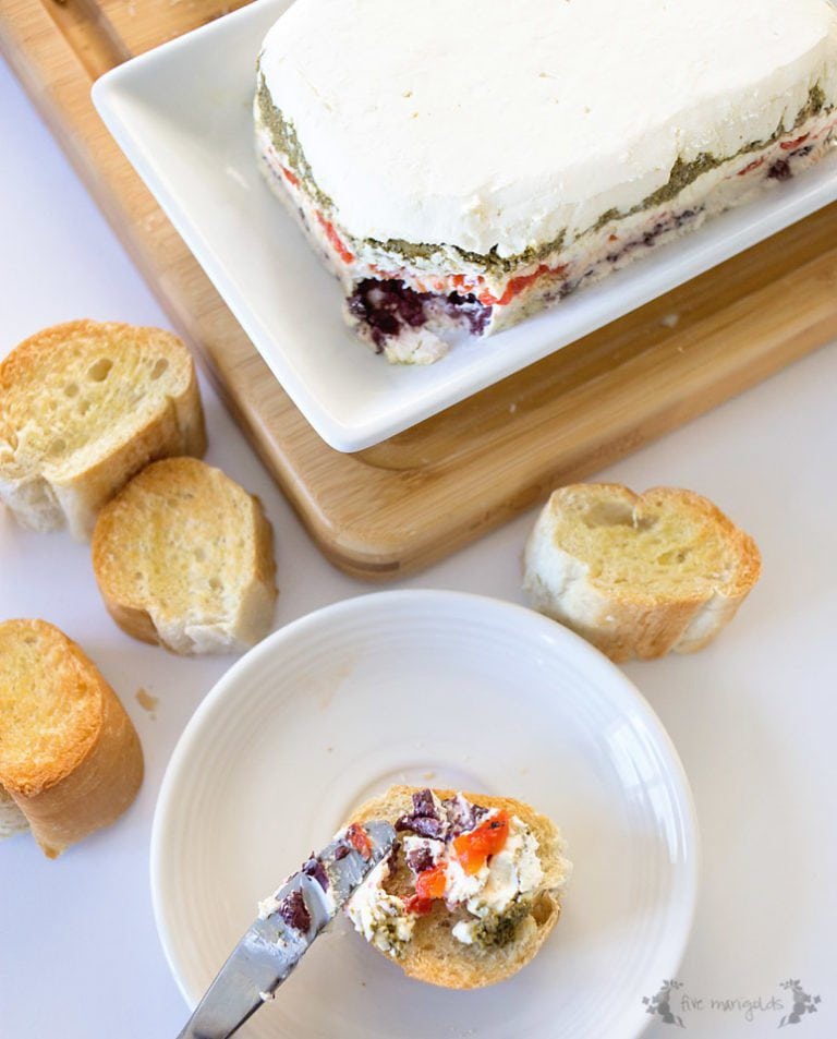 Pesto, Olive and Roasted Red Pepper Cheese Torta - Five Marigolds